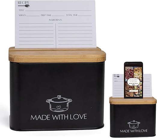 Amazon.com: Black Recipe Box with Cards and Dividers | Metal Recipe ...