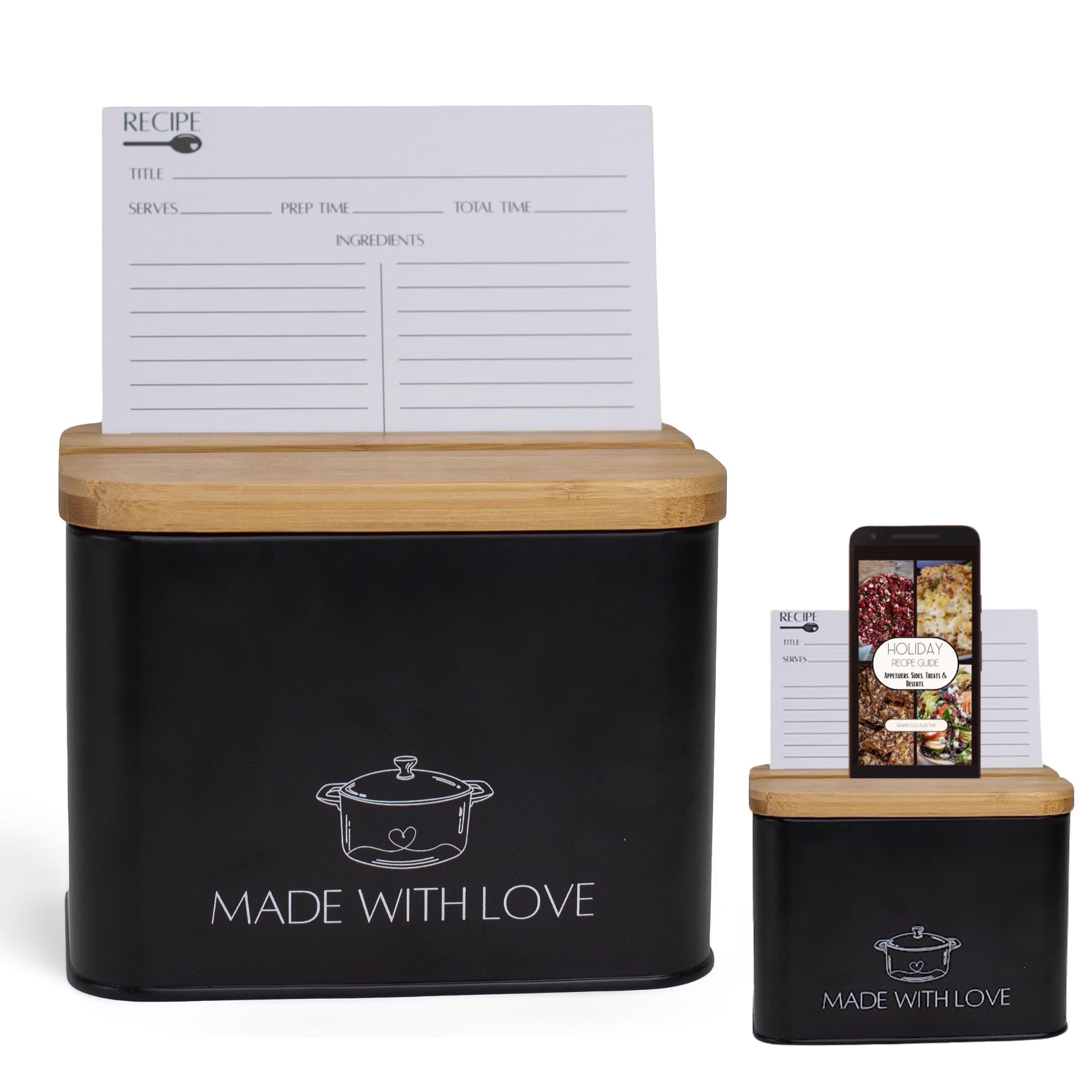Amazon.com: Black Recipe Box with Cards and Dividers | Metal Recipe ...