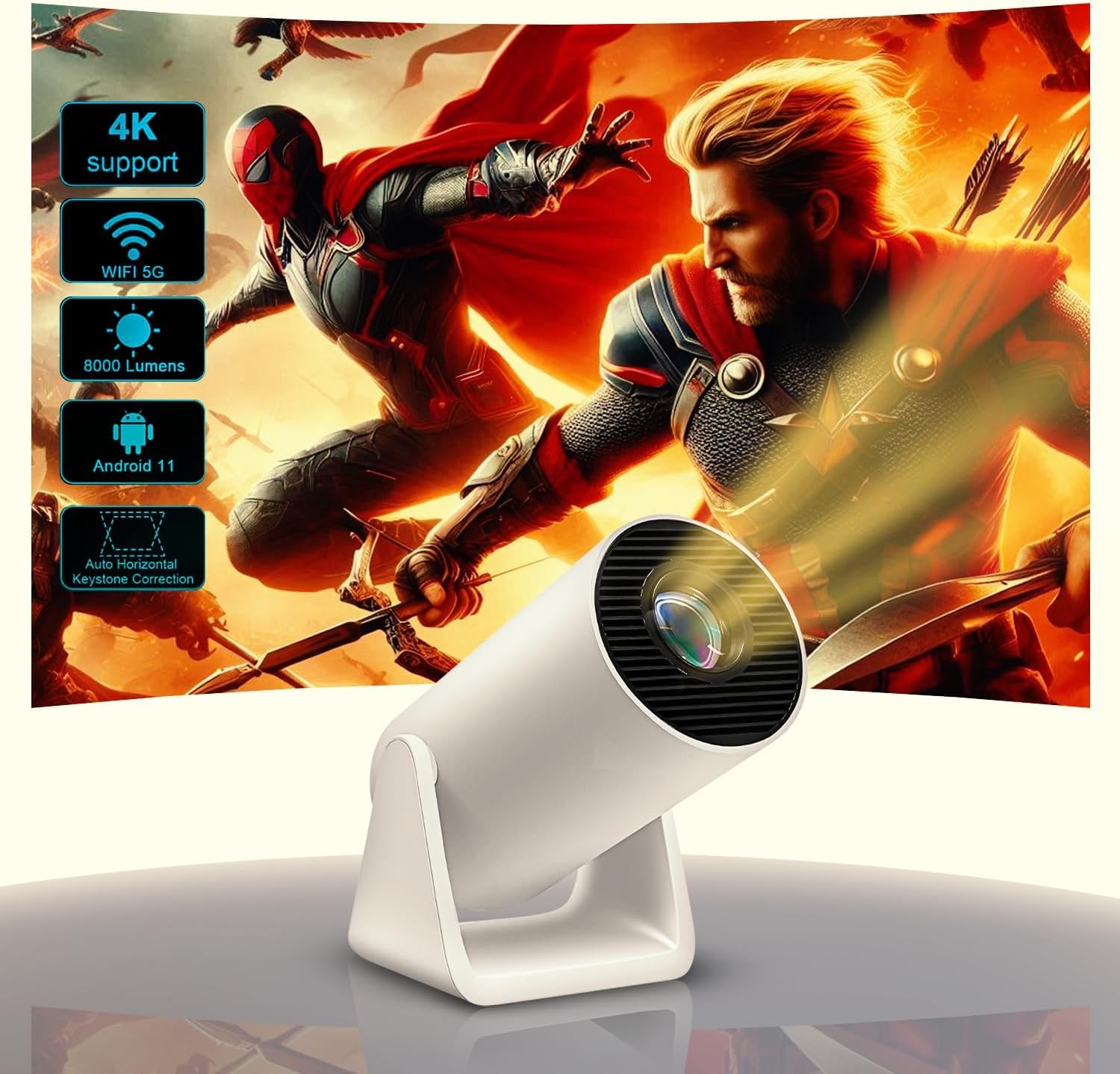 Mini Projetor Portátil 4K 1080P Full HD 5G Wifi 6 BT 5.0 Android 11 ...