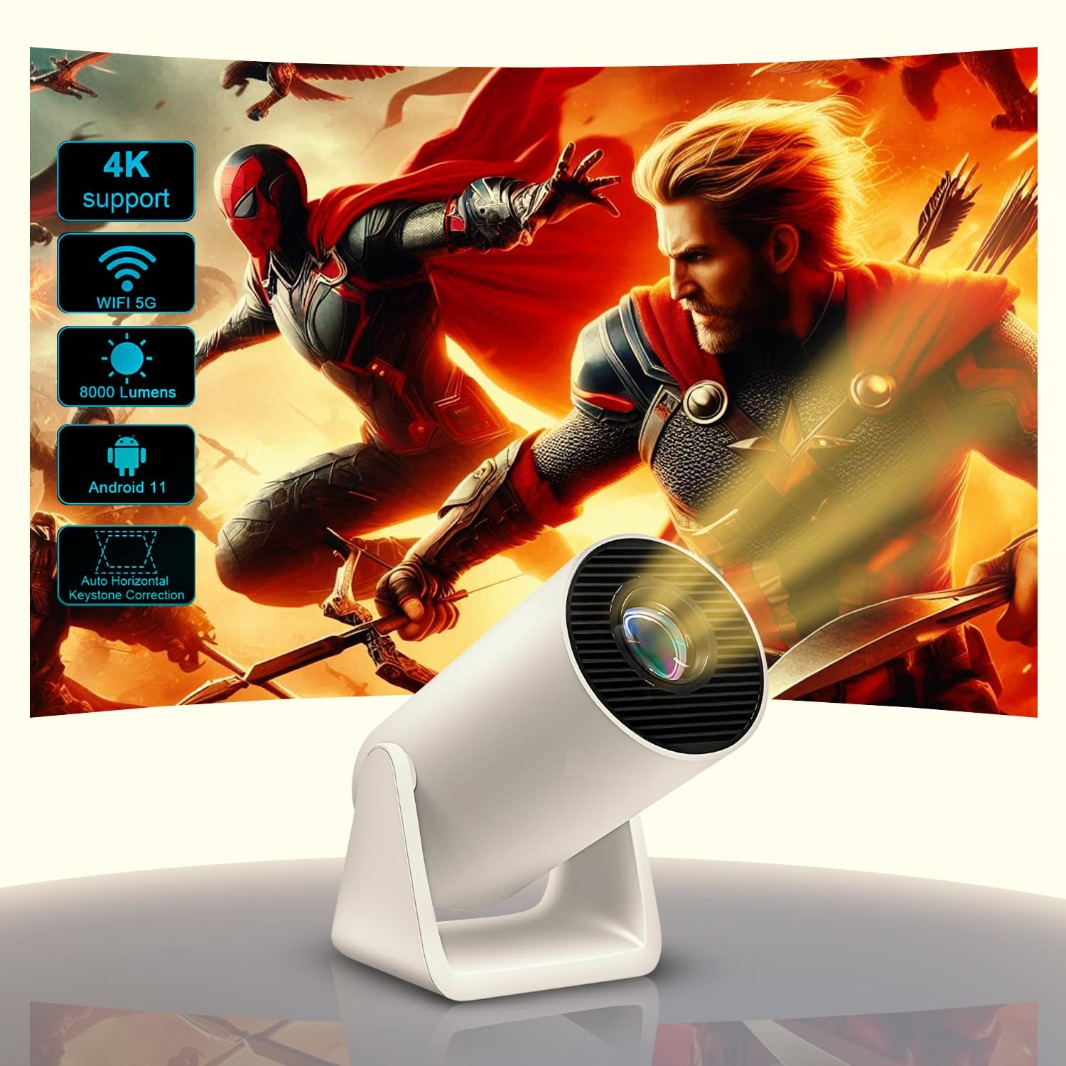 Mini Projetor Portátil 4K 1080P Full HD 5G Wifi 6 BT 5.0 Android 11 ...