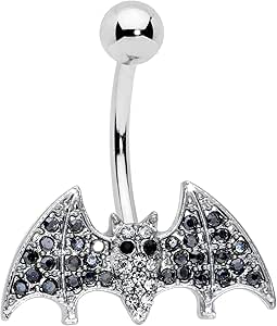 Amazon.com: Body Candy Womens 14G 316L Steel Navel Ring Piercing Clear Black Accent Vampire Bat ...