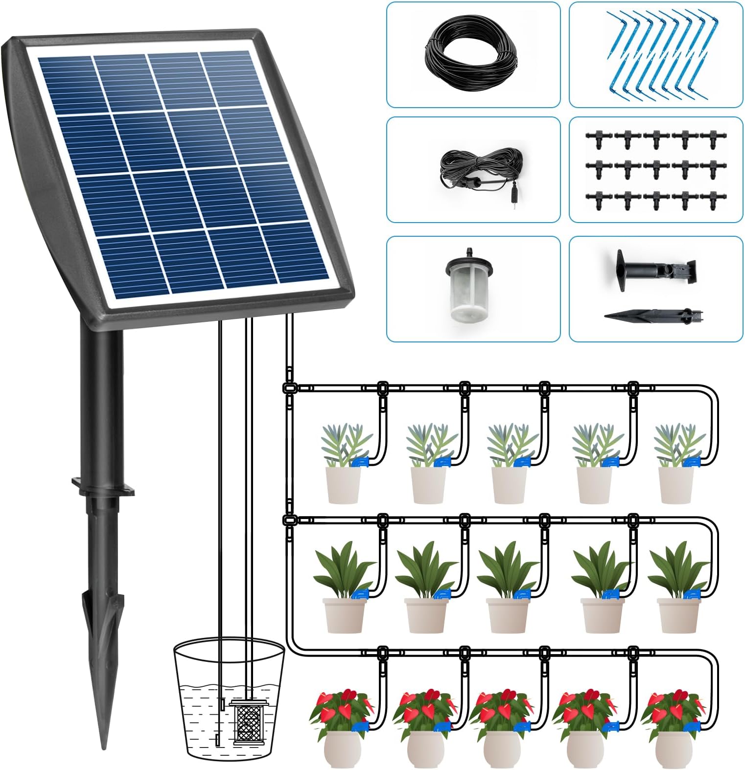Amazon.com : Irrigation System, Solar Automatic Drip Irrigation Kit for ...