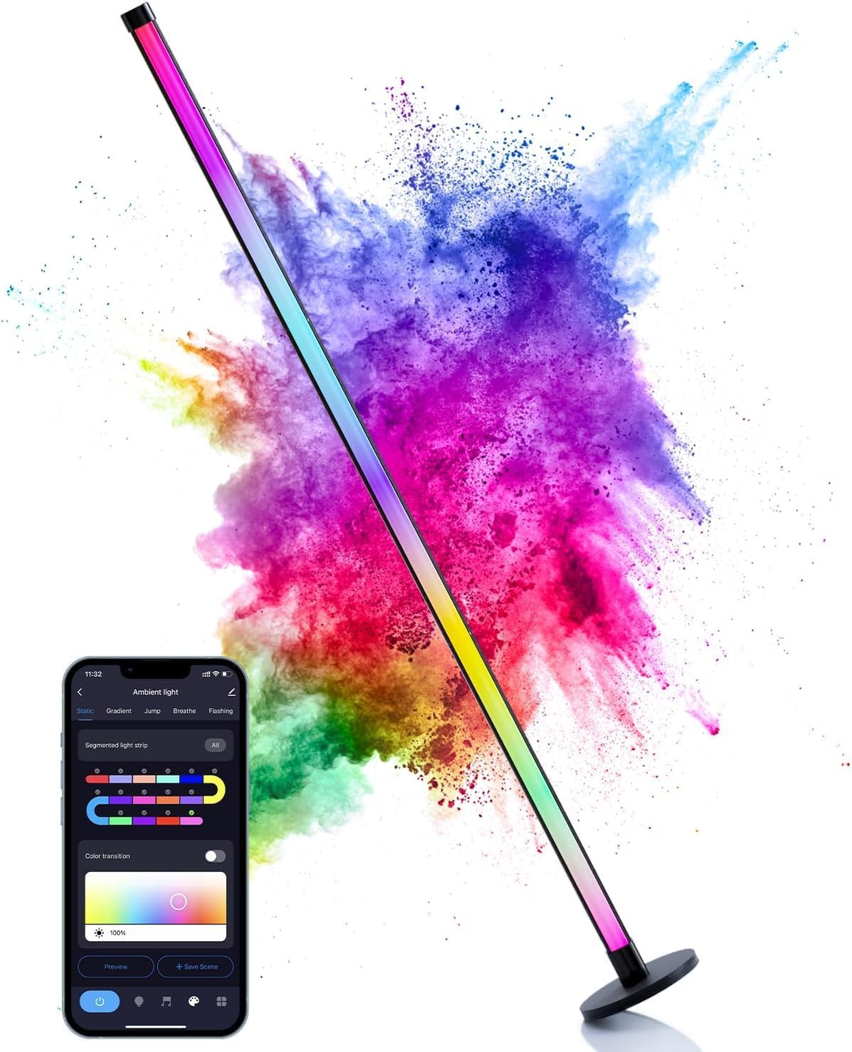 Lphianx Corner Floor Lamp Works with Alexa, Modern Led Floor Lamp with ...