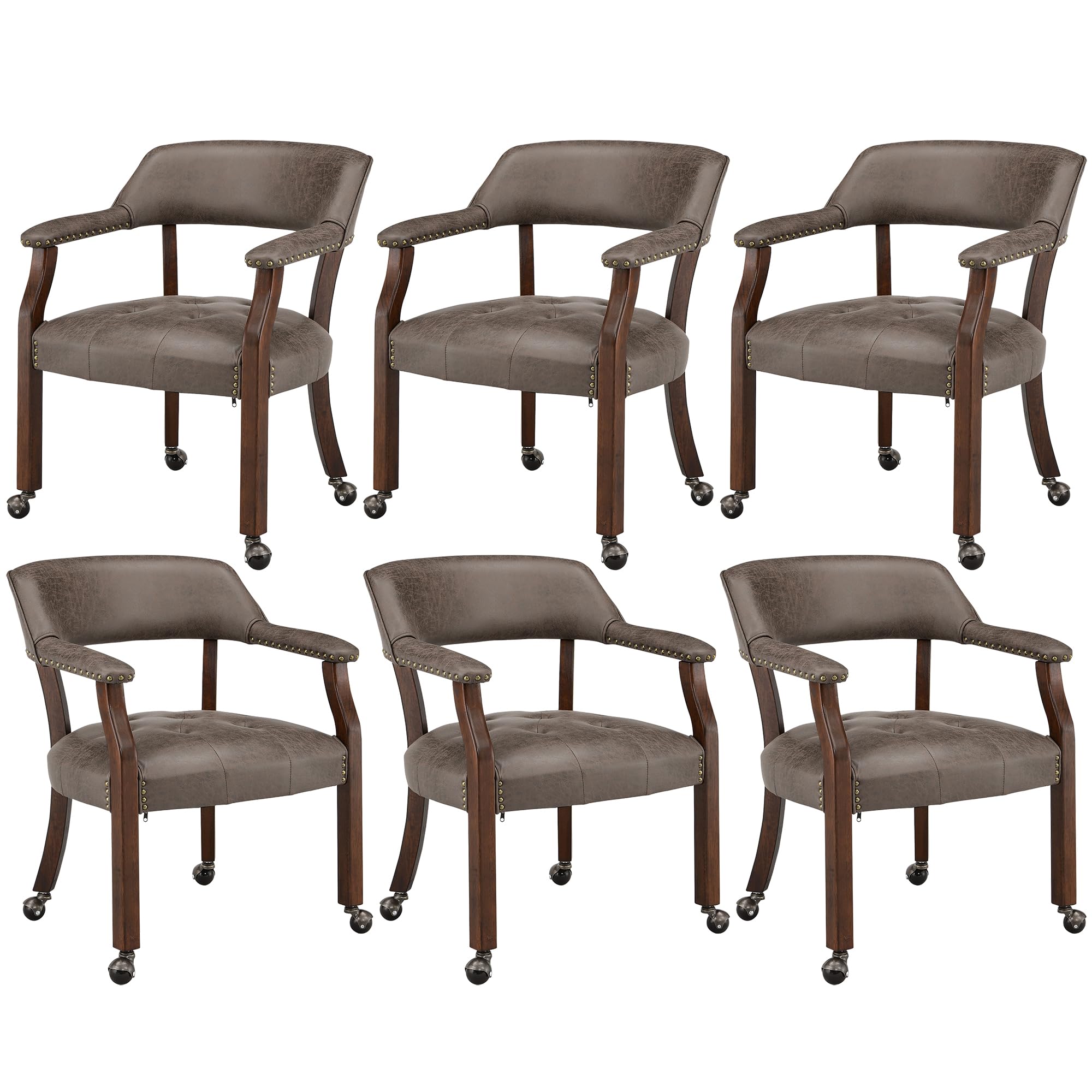 Amazon.com: LEEMTORIG Set of 6 Dining Chairs with Casters and Arms ...