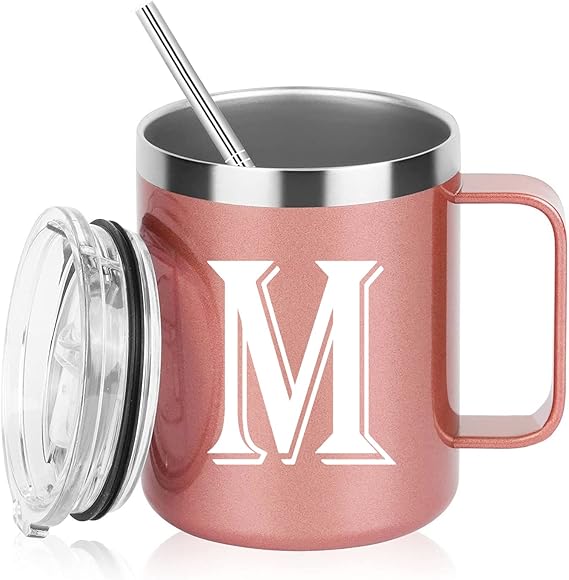 Amazon.com | Aletege Letter M Stainless Steel Insulated Mug with Handle ...