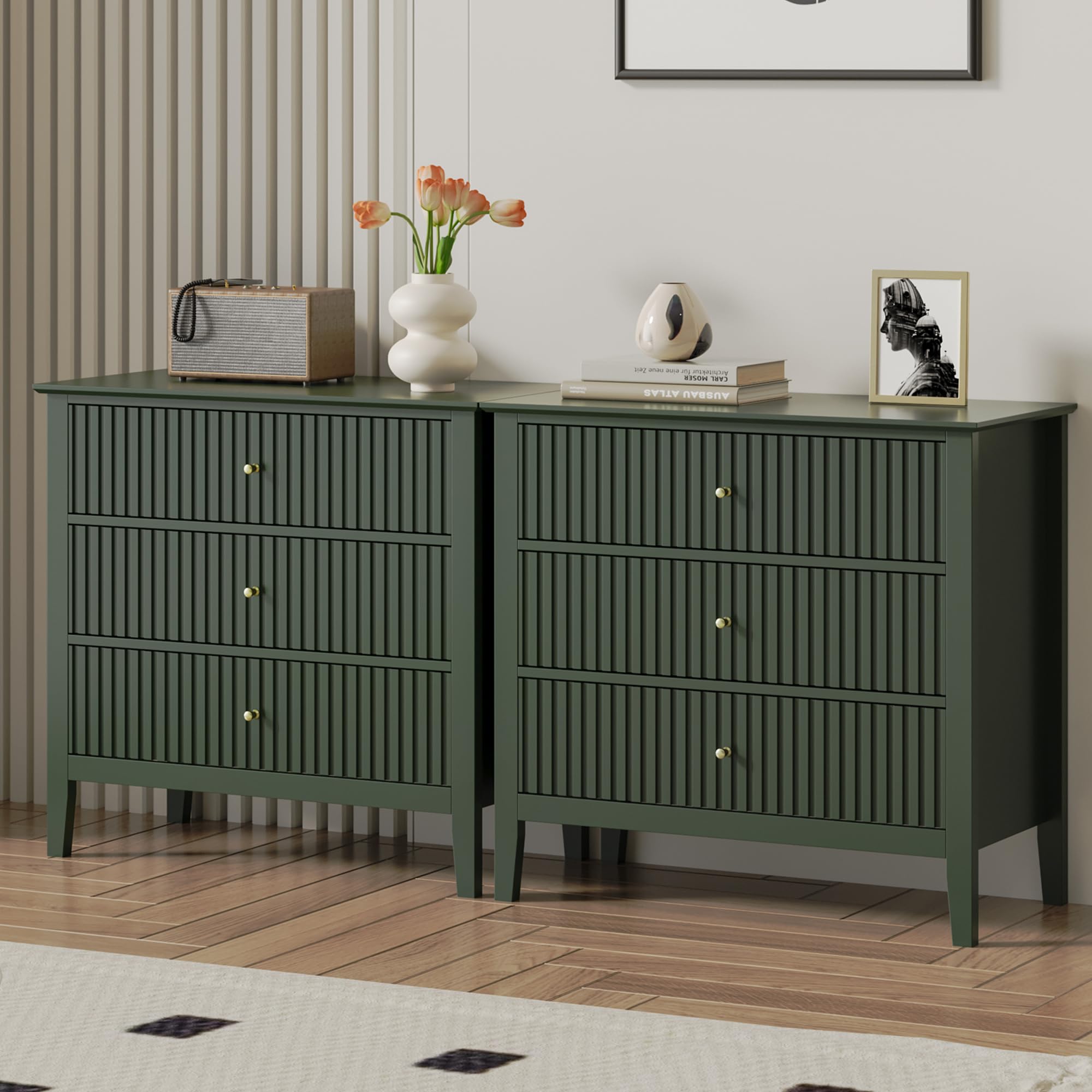 Amazon.com: RoyalCraft 3 Drawer Dresser Set of 2, Fluted Chest of ...