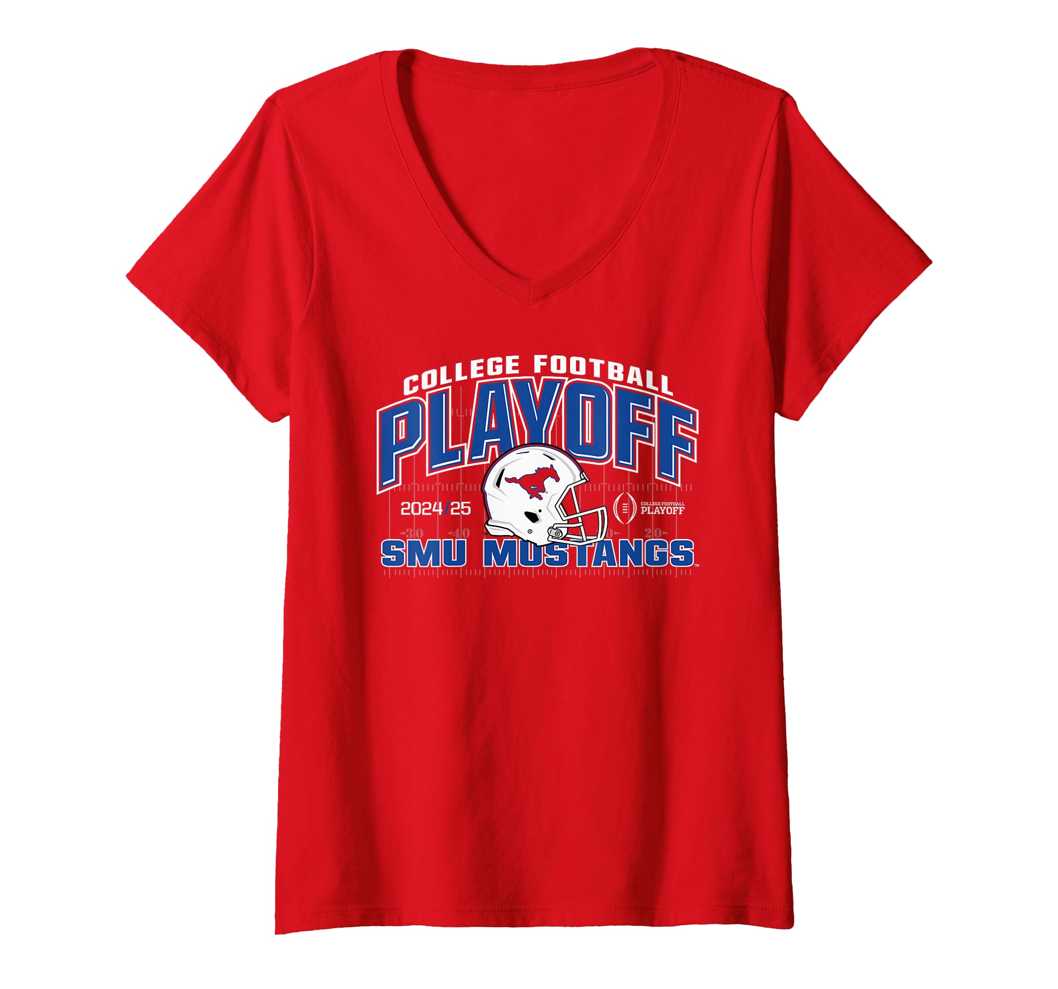 Womens SMU Mustangs College Football Playoff CFP 2024-2025 V-Neck T-Shirt