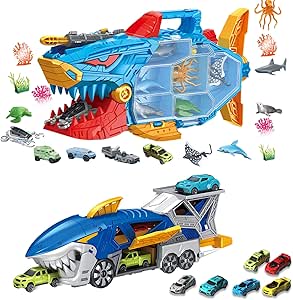 Amazon.com: Deep Sea Creatures Ocean Animals Toys, Shark Toy Car Track ...