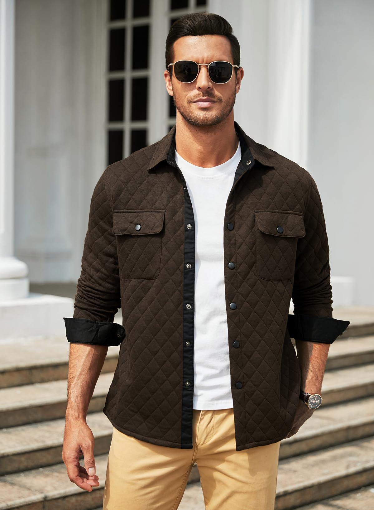 Snapklik.com : JMIERR Quilted Jackets For Men Casual Long Sleeve Snap ...