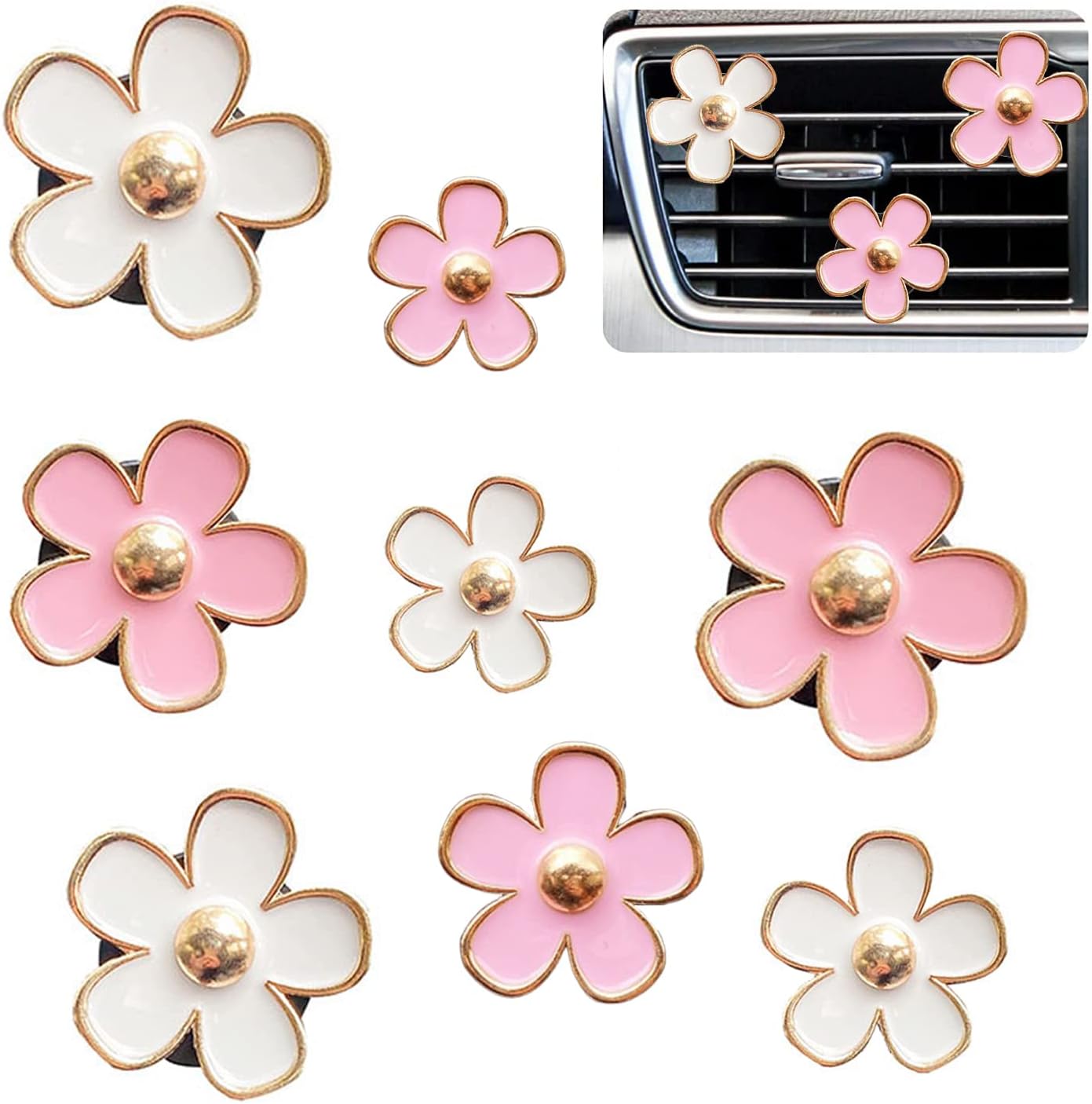 Amazon.com: OBTANIM 4 PCS Car Air Vent Clips White Daisy Flower Car Air ...