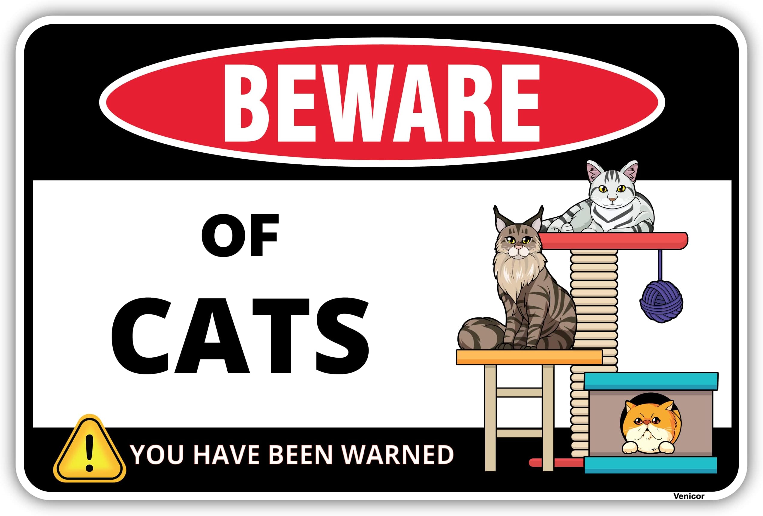 Amazon.com: Venicor Beware of Cat Sign - 8 x 12 Inches - Aluminum ...