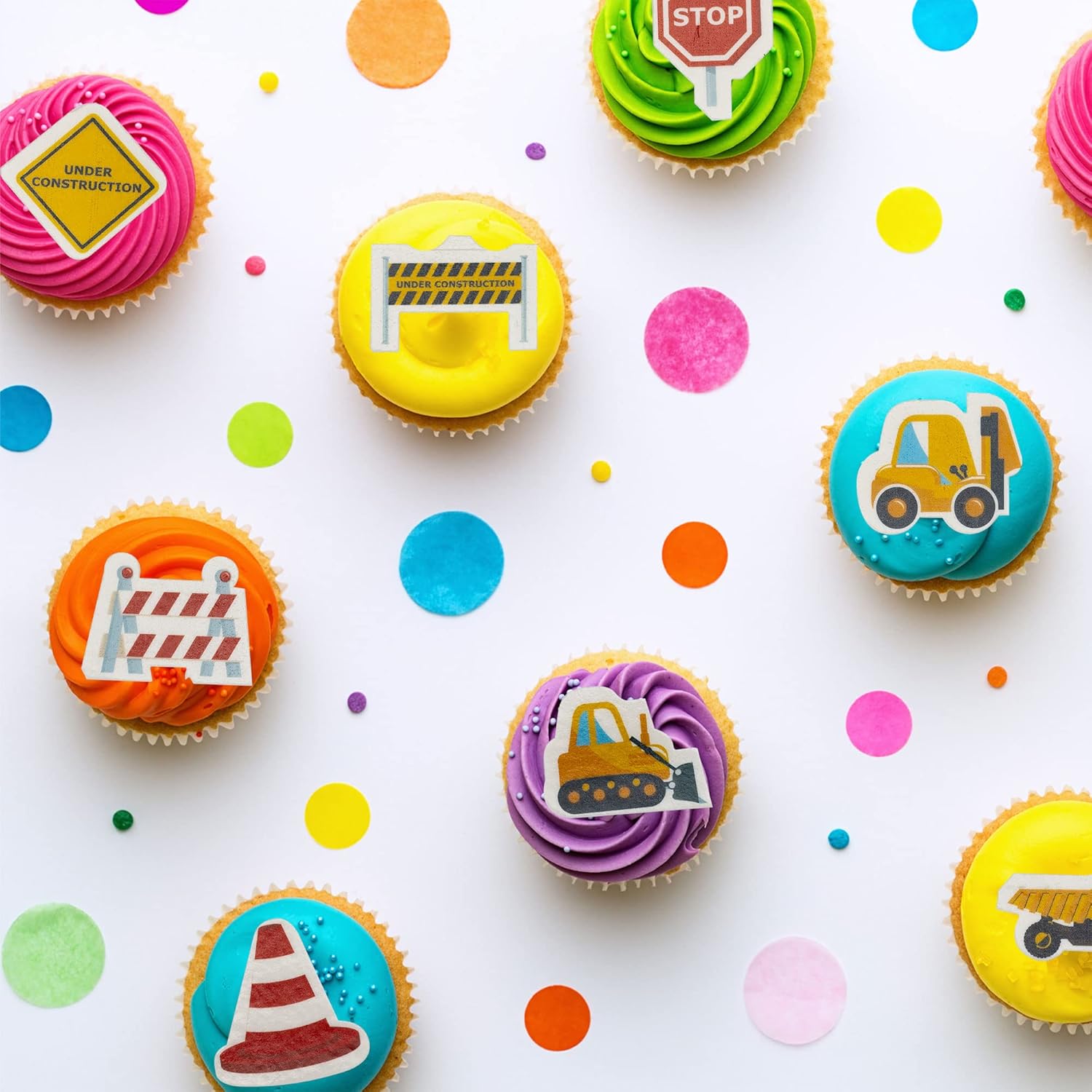 Buy Gyufise 64Pcs Edible Construction Cupcake Toppers Stop Sign Dump ...