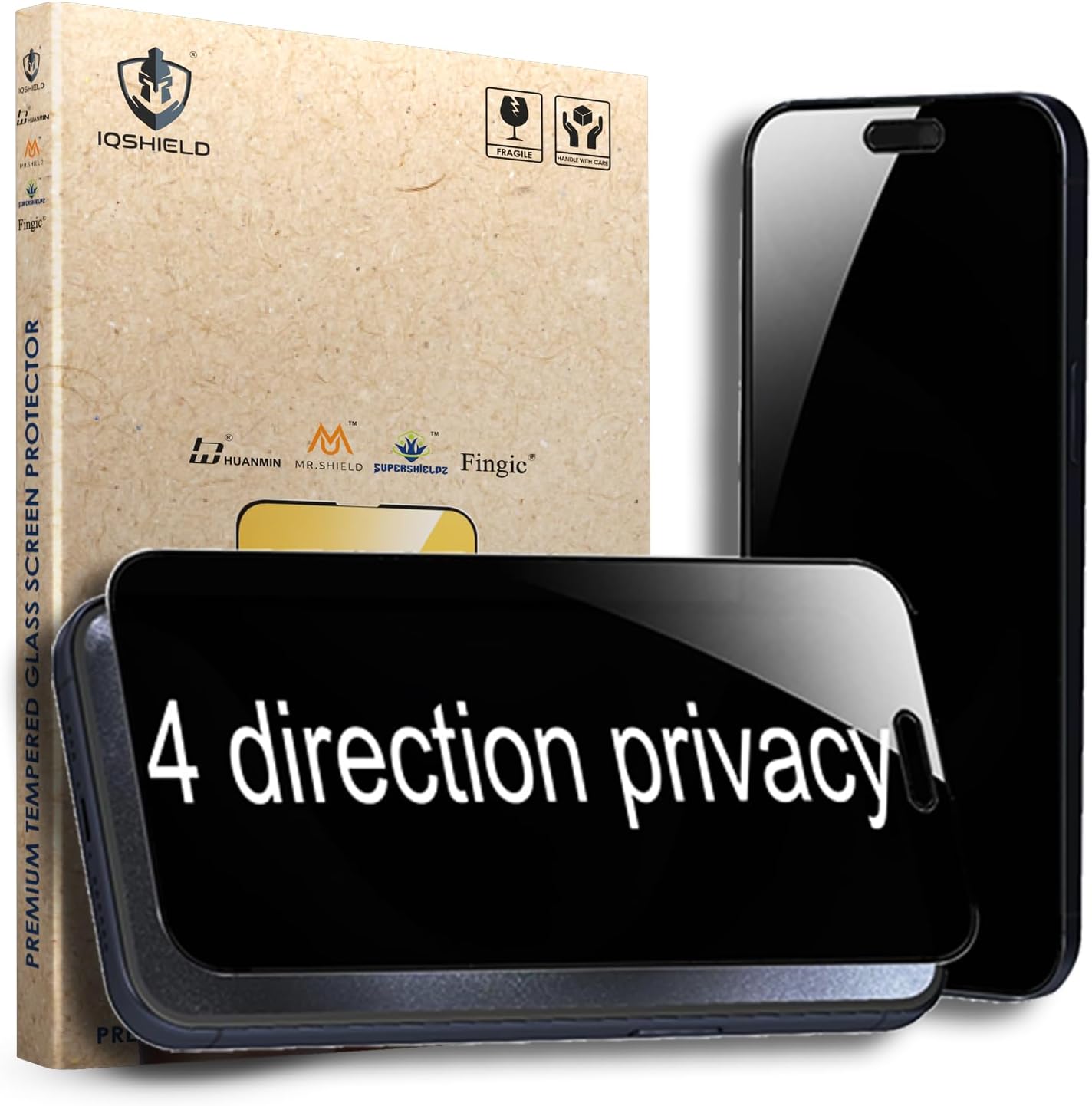 IQShield 4-Way 360° True Privacy Tempered Glass Screen Protector Guard ...