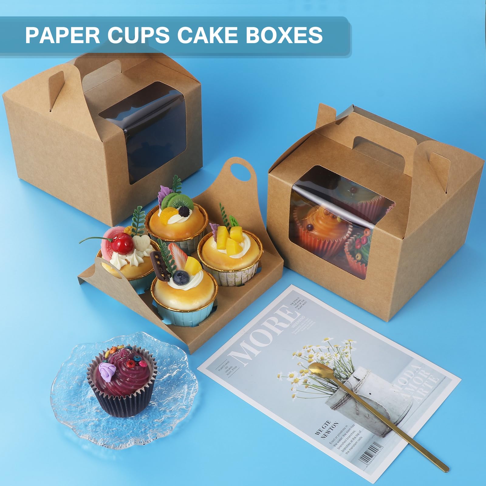 Coolty 25pcs Cupcake Boxes 4 Holes Cardboard Packaging Boxes Bakery ...