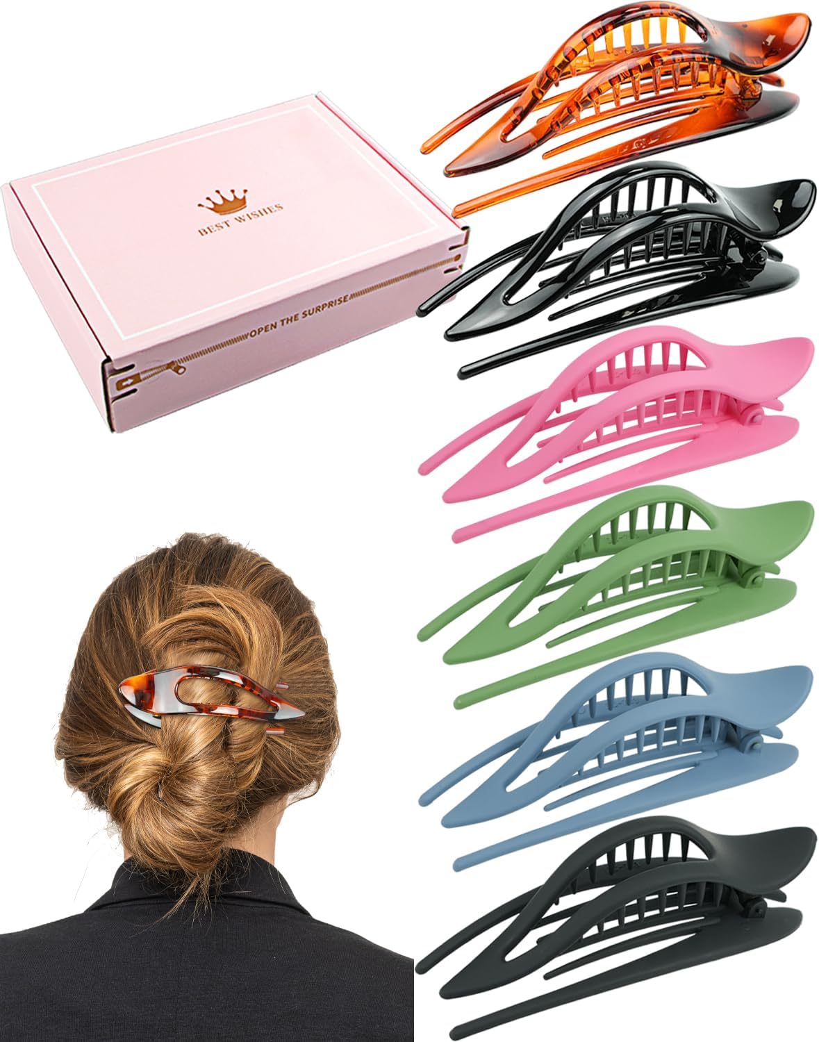 Amazon.com : 6 Pcs Thick Hair Clips Set for Women & Girls: 5" Large ...