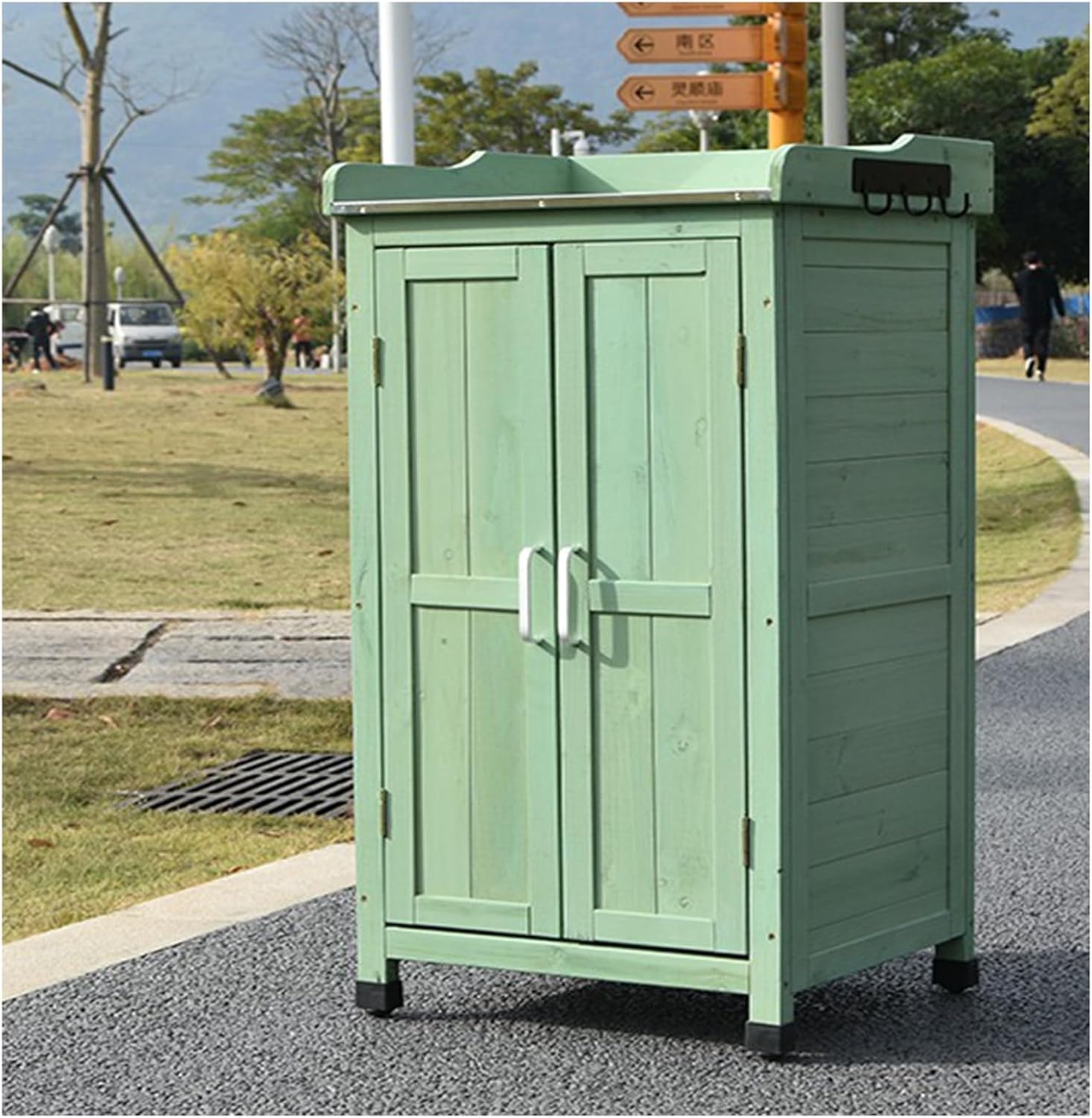 Amazon.com : Garden Wooden Tool Shed Utility Storage Cabinet, Outdoor ...