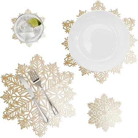 Amazon.com: Snowflake Placemats Set of 12 Gold Laminated Metallic Vinyl ...