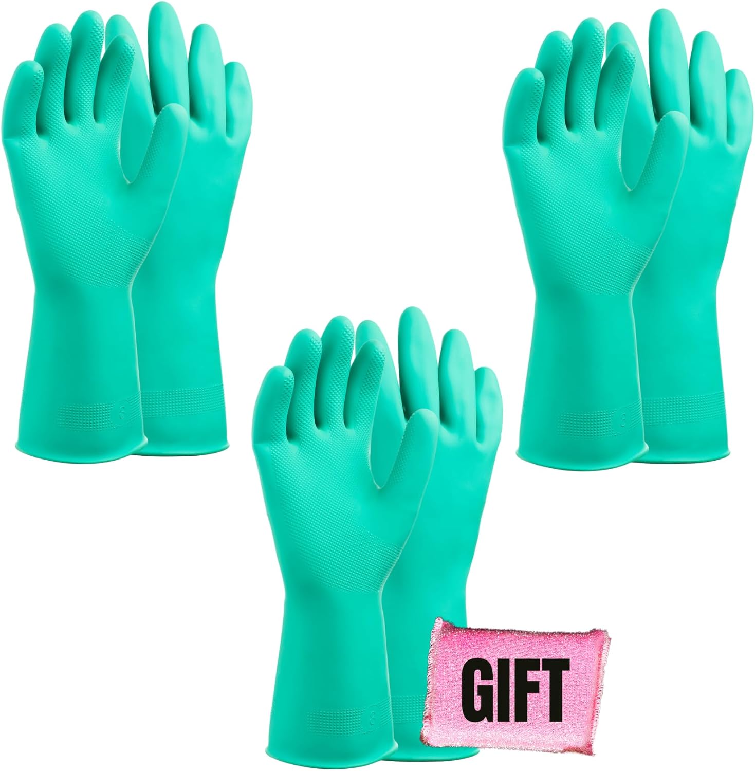 Amazon.com: Rubberplus 3-Pairs Reusable Household Green Gloves Rubber ...