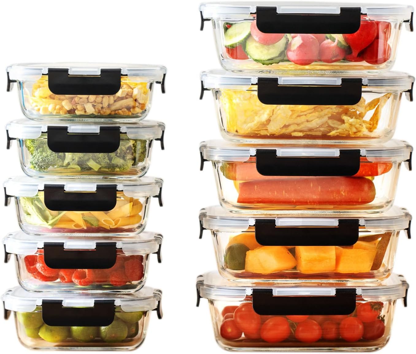 HOUSZY Glass Food Storage Containers With Snap-Lock Lids- [10 Pack ...