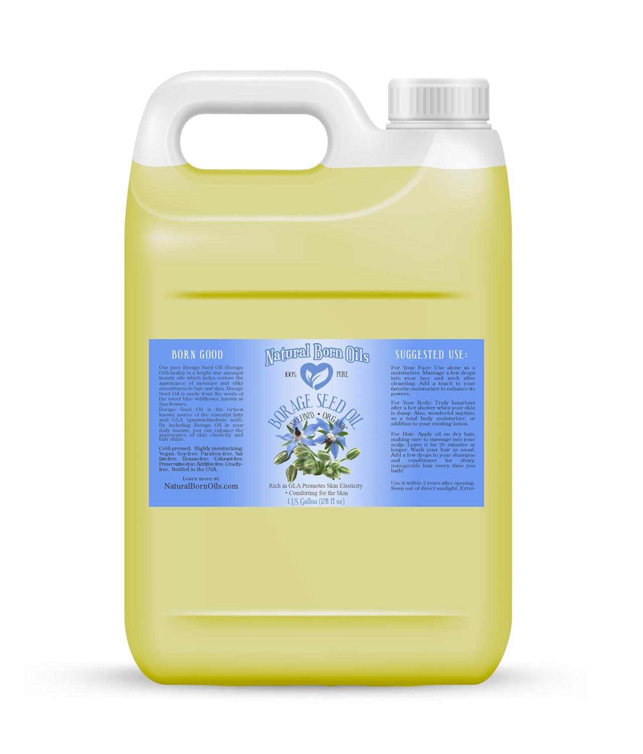 Amazon.com : Natural Born Oils Borage Seed Oil, 1 Gallon, Organic, Cold ...