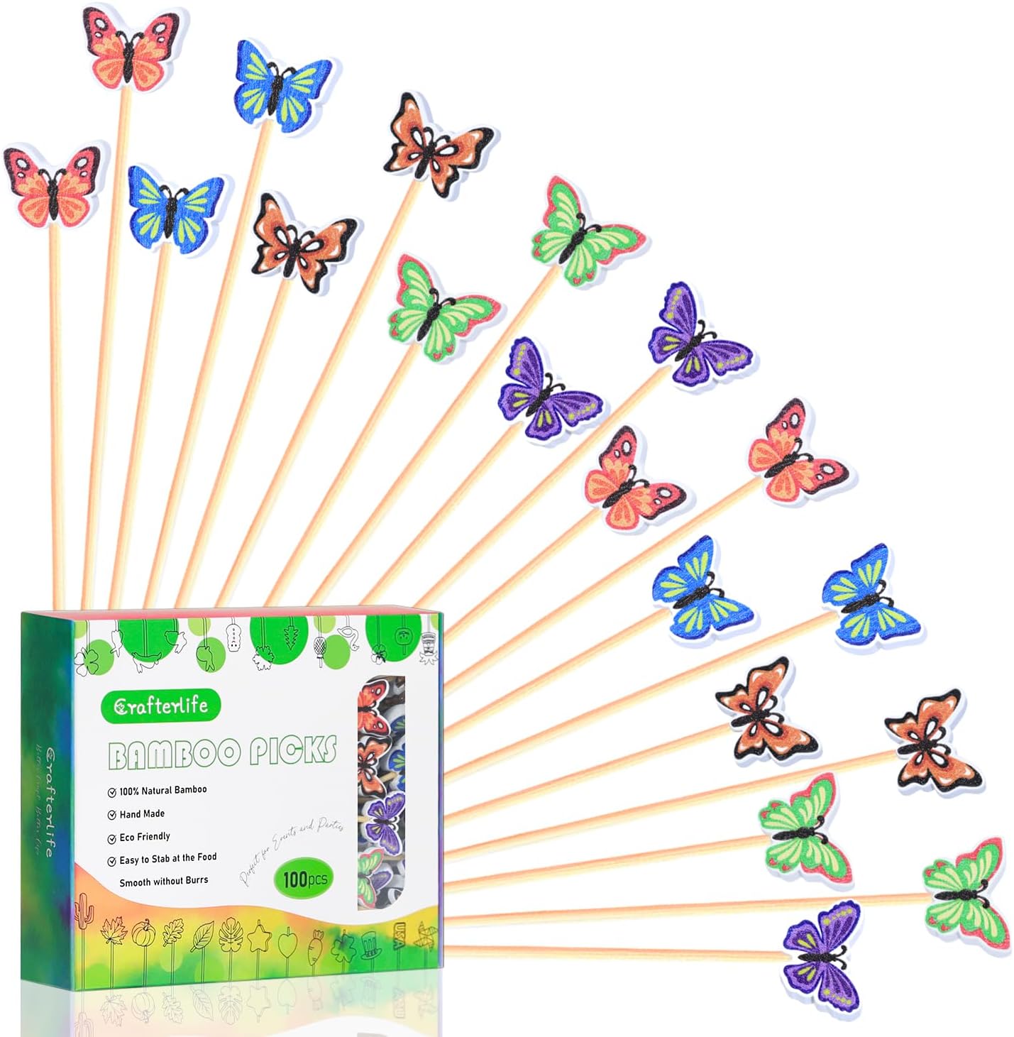Amazon.com | Butterfly Cocktail Picks 5 Color Pattern Butterflies Theme ...