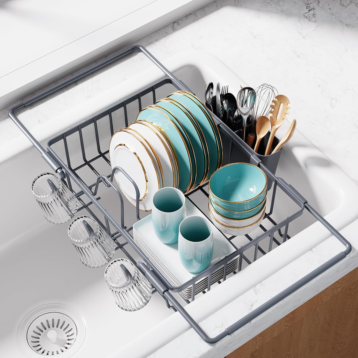 Sakugi Dish Drying Rack in Sink - Expandable Stainless Steel Dish Rack ...