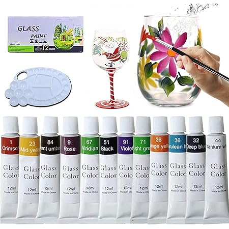 Amazon.com: Stained Glass Paint with Palette and brush, 12 Colors ...