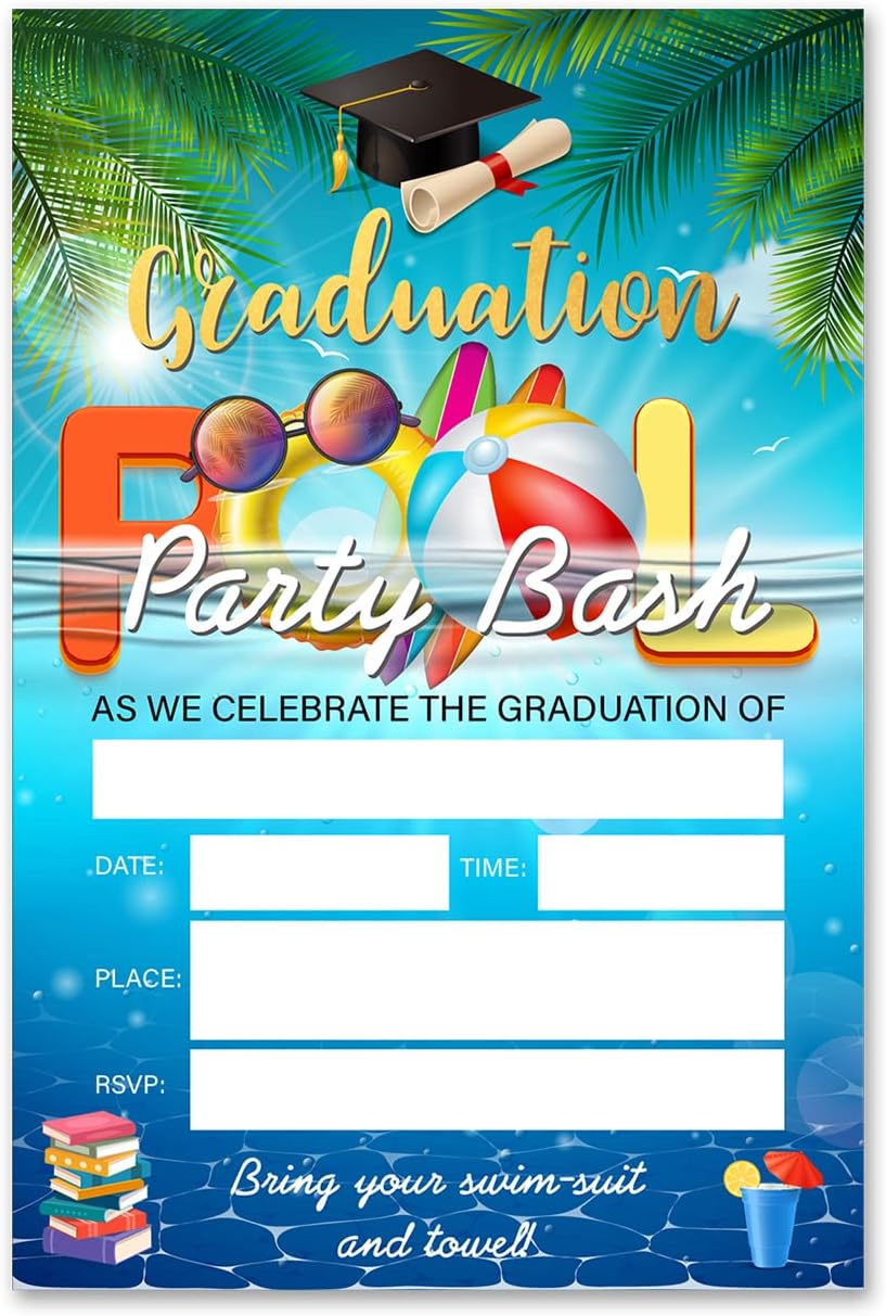 Amazon.com : Bifez Summer Graduation Pool Party Invitations Graduation ...