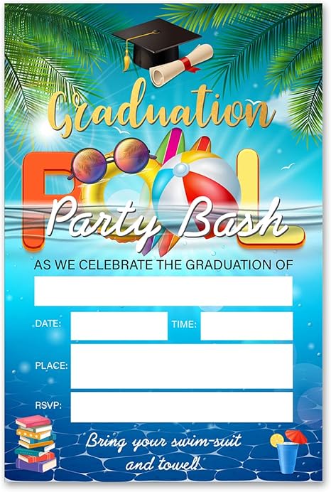 Amazon.com : Bifez Summer Graduation Pool Party Invitations Graduation ...