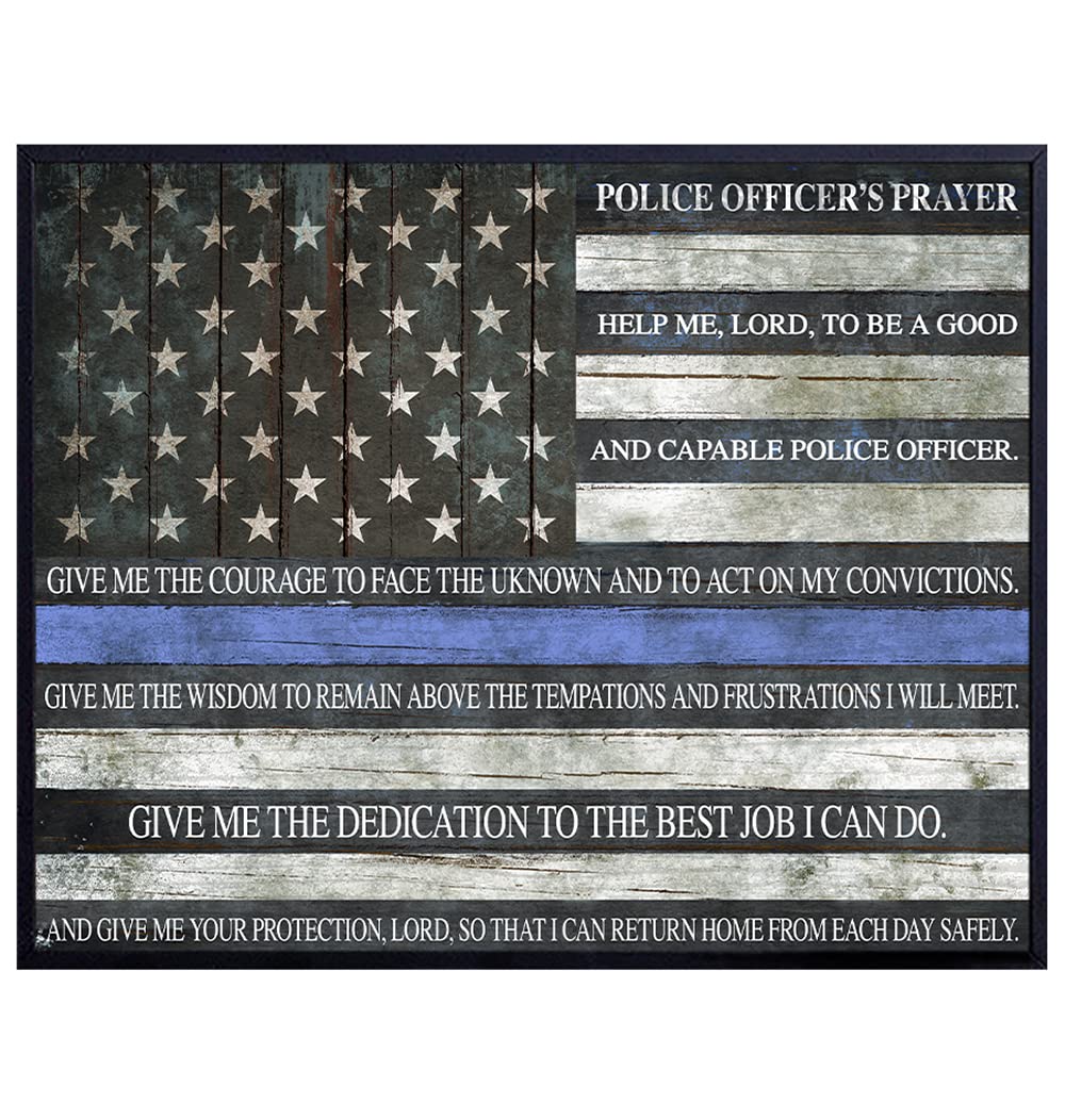 Amazon.com: Police Officer Prayer Thin Blue Line Flag Typography Art ...