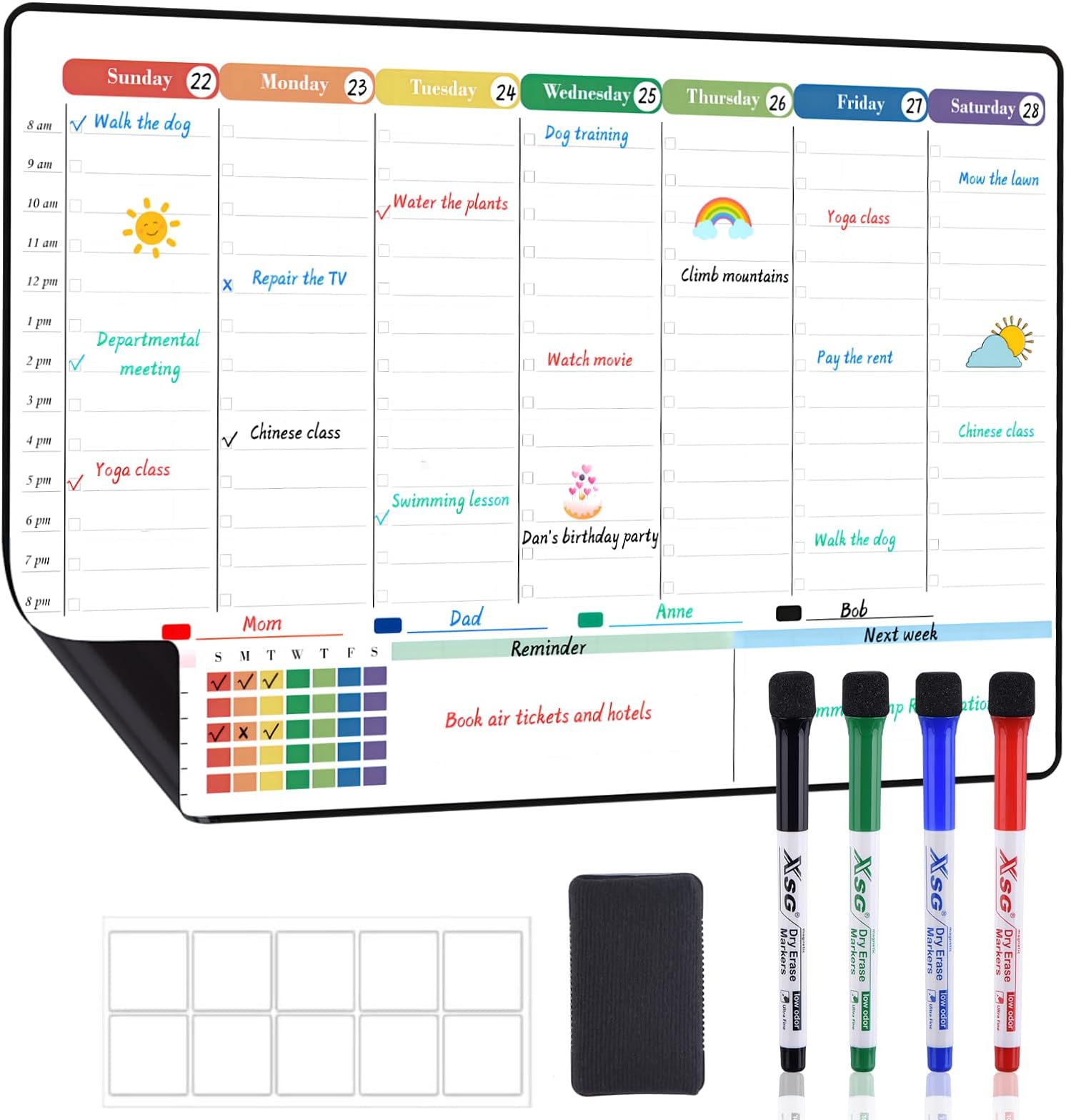 Amazon.com : POPRUN Dry Erase Board Magnetic Weekly Calendar Whiteboard ...