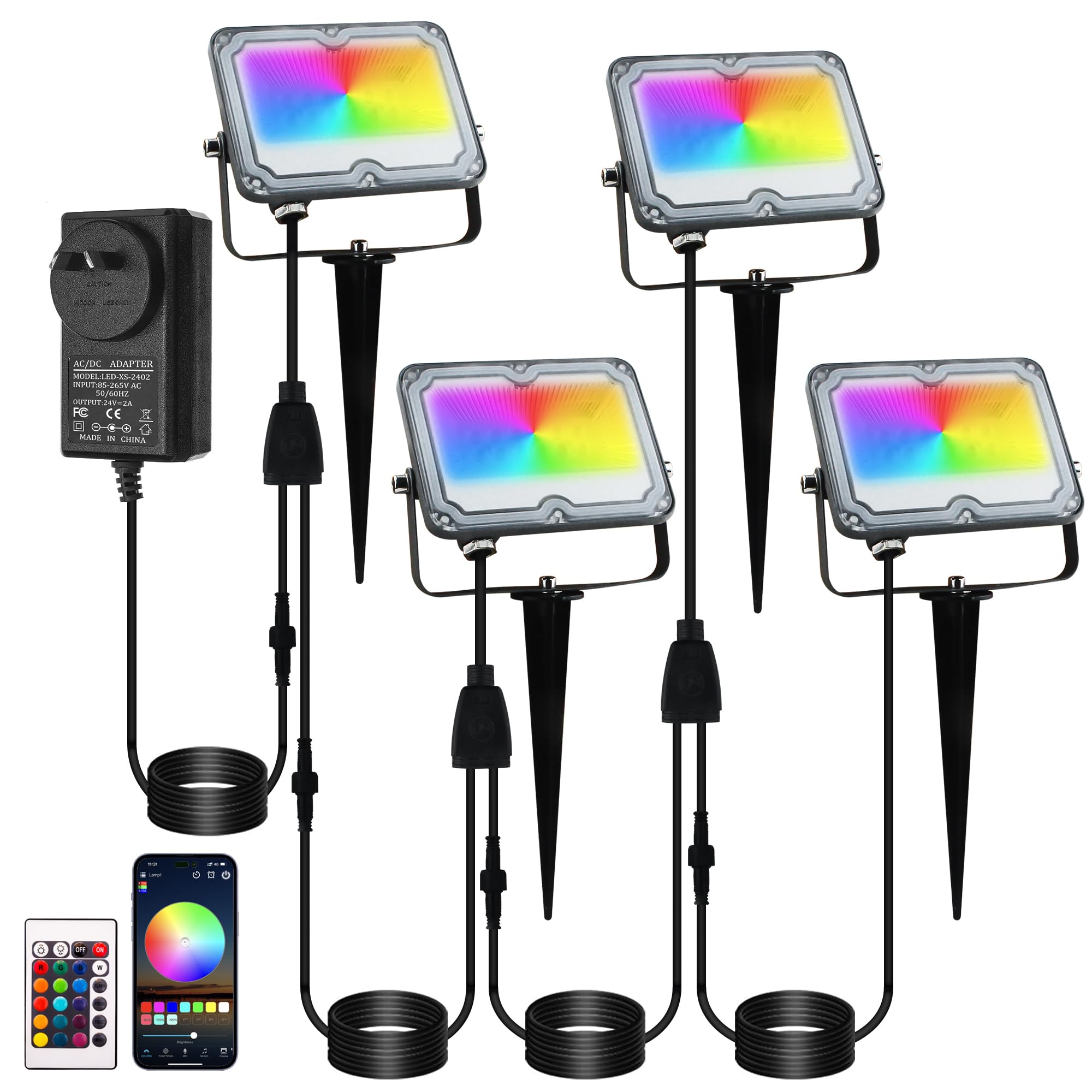 BOSITE 10W RGB Spot Lights IP66 Waterproof RGB LED Flood Light Color ...