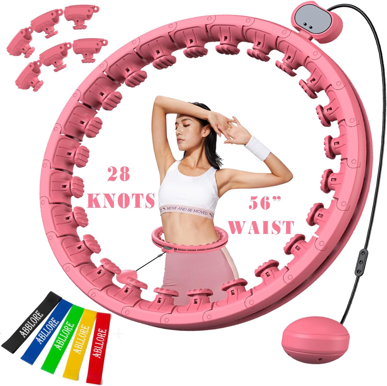 Amazon.com : 28 Knots Weighted Hula Hoop for Weight Loss with Counter + 5 Resistance Band by ...