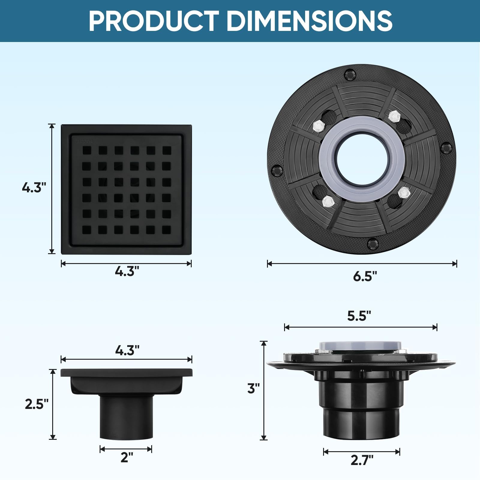 Snapklik.com : TICONN 4.33 Square Floor Shower Drain, Lattice Square ...
