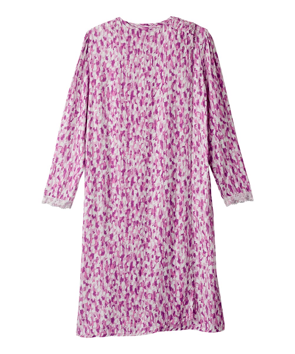 Women’s Open Back Adaptive Lace Trim Nightgown - Long Sleeve Flannel ...