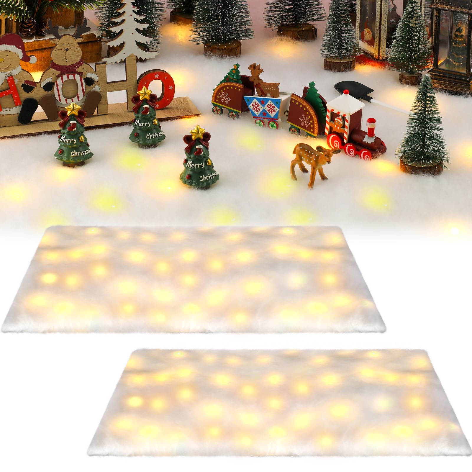 Amazon.com : 2 Sets LED Christmas Snow Blanket Roll with Lights ...