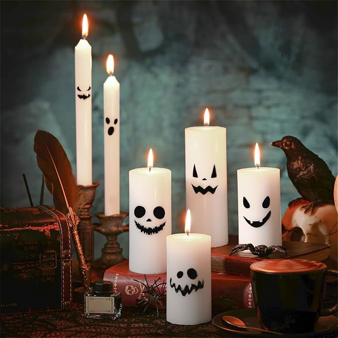 Amazon.com: Conelist 6 Pcs Spooky Ghost Decor Candles - White Pillar ...