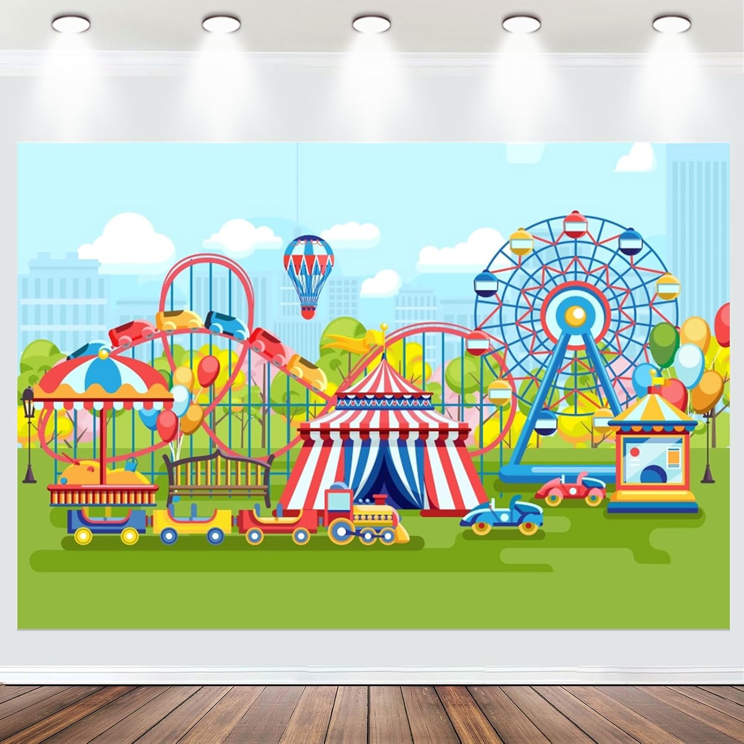 Amazon.com : Fabric 5x3ft Cartoon Amusement Park Backdrop Carnival ...