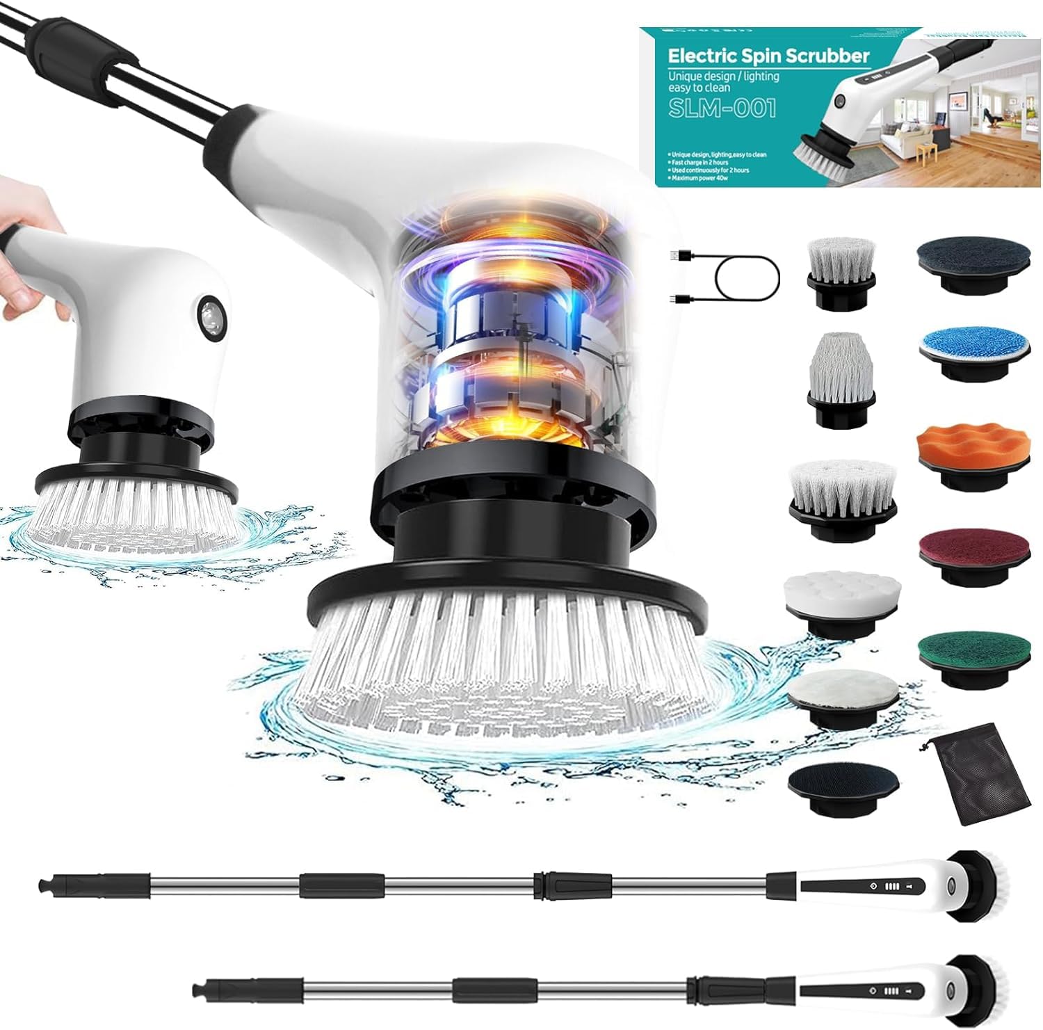 Electric Spin Scrubber, 2024 Upgraded Cordless Shower Scrubber 10 ...