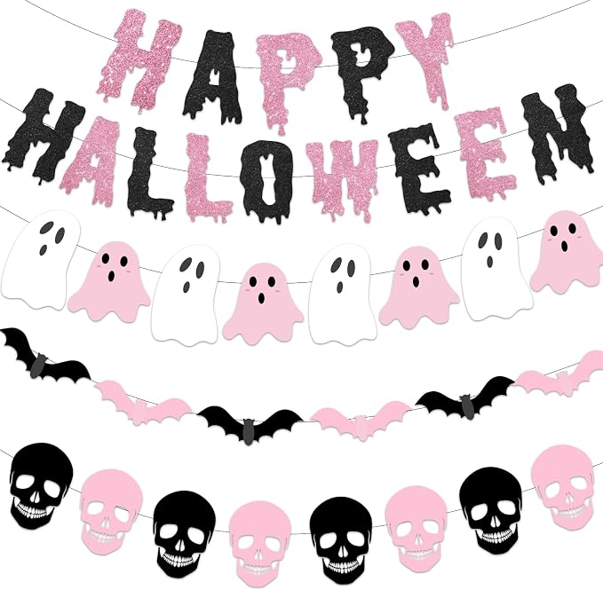 Amazon.com: Pink and Black Decorations, featuring a Happy Halloween ...