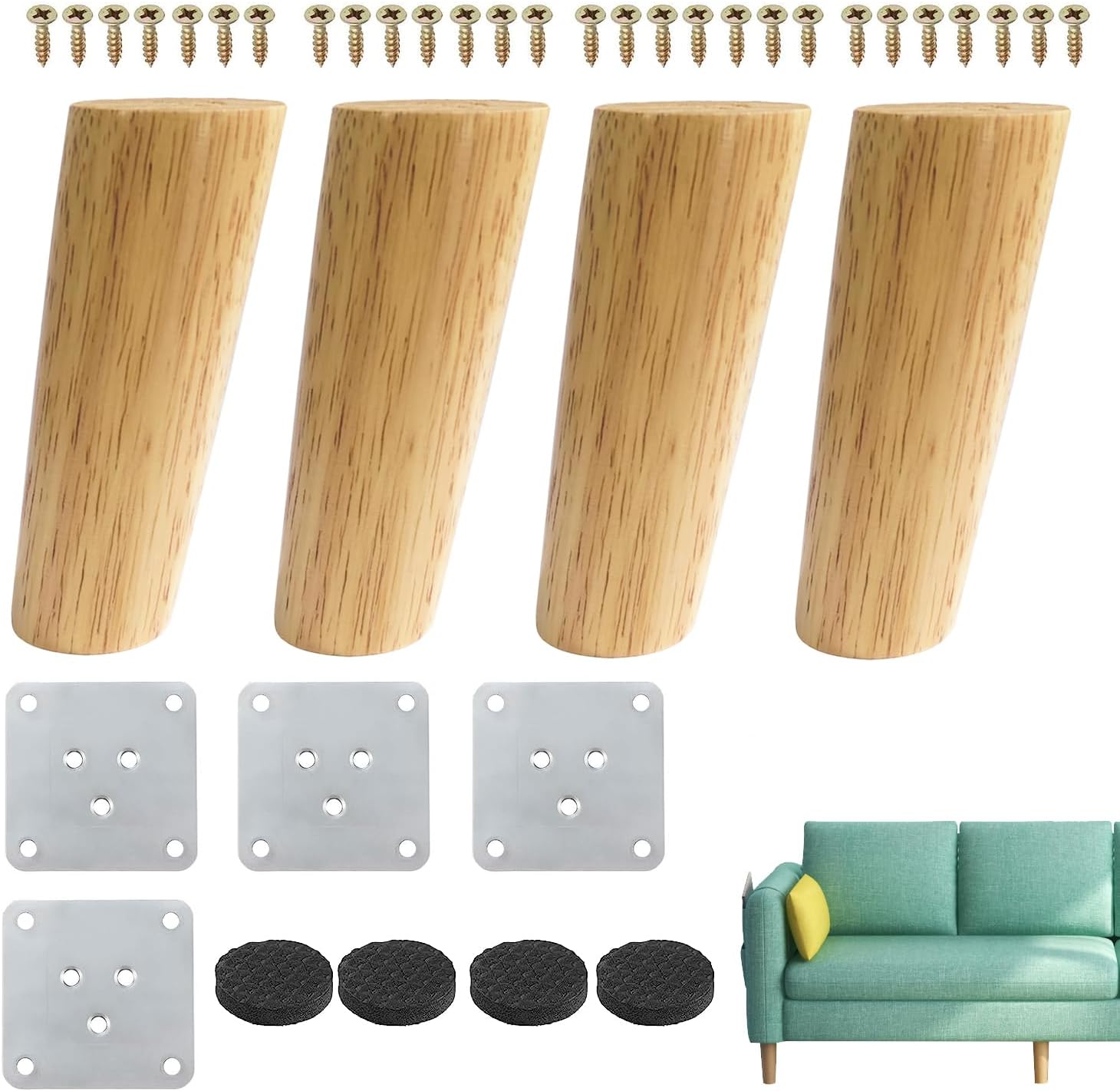 12cm Wooden Furniture Legs Set of 4pcs Solid Wood Oblique Tapered ...