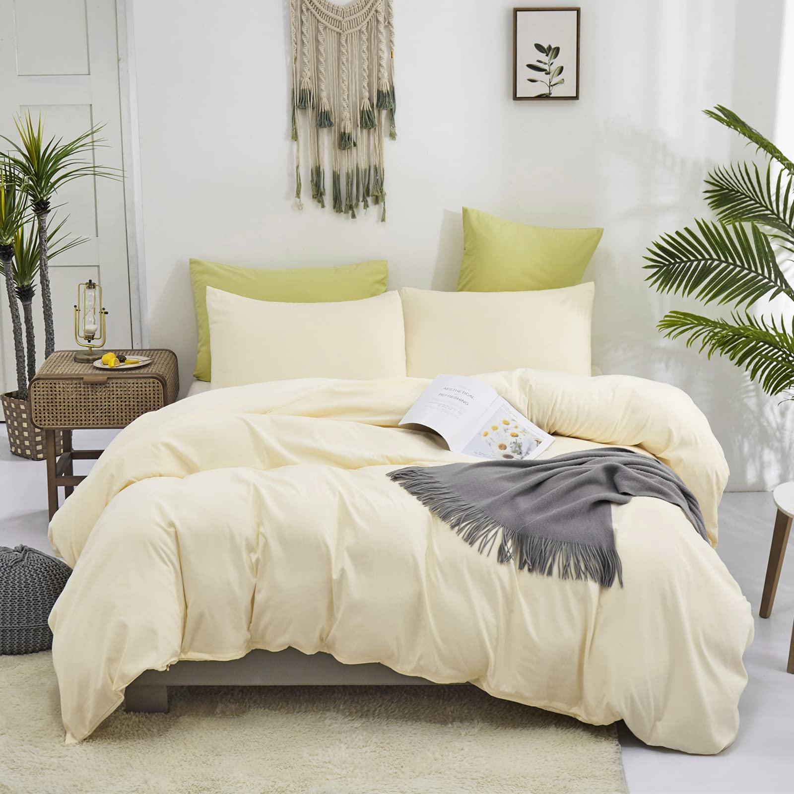 Cottonight Ivory White Comforter Set King Beige White Bedding Comforter ...