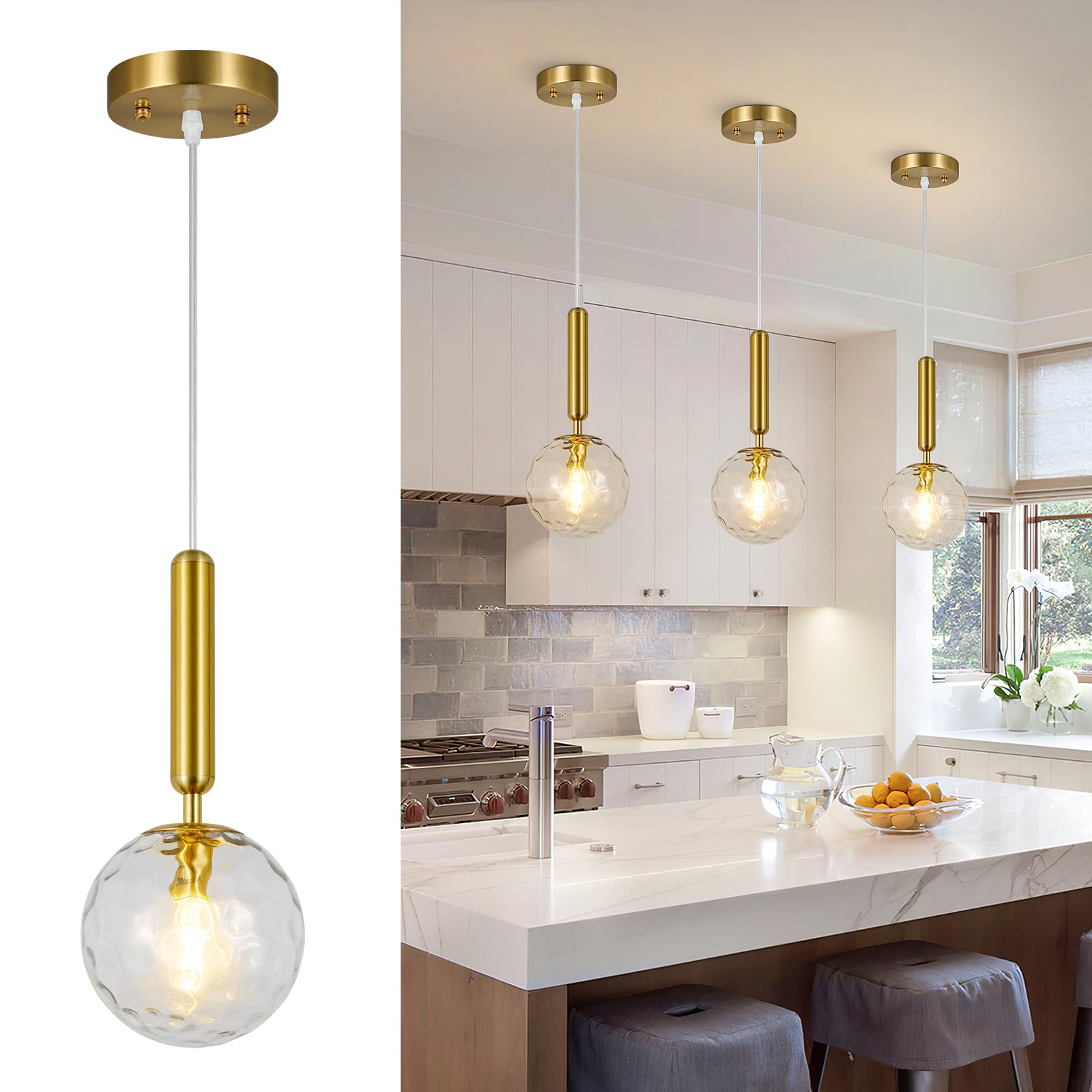 FDPBY Modern Gold Pendant Light Hanging Fixture Light for Kitchen ...