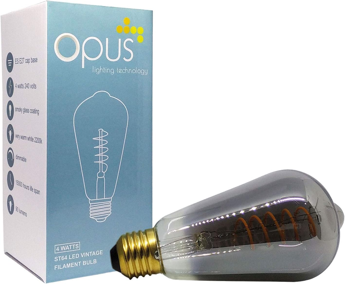 Opus 4watt Spiral Filament ST64 LED ES E27 Screw Cap Very Warm White ...