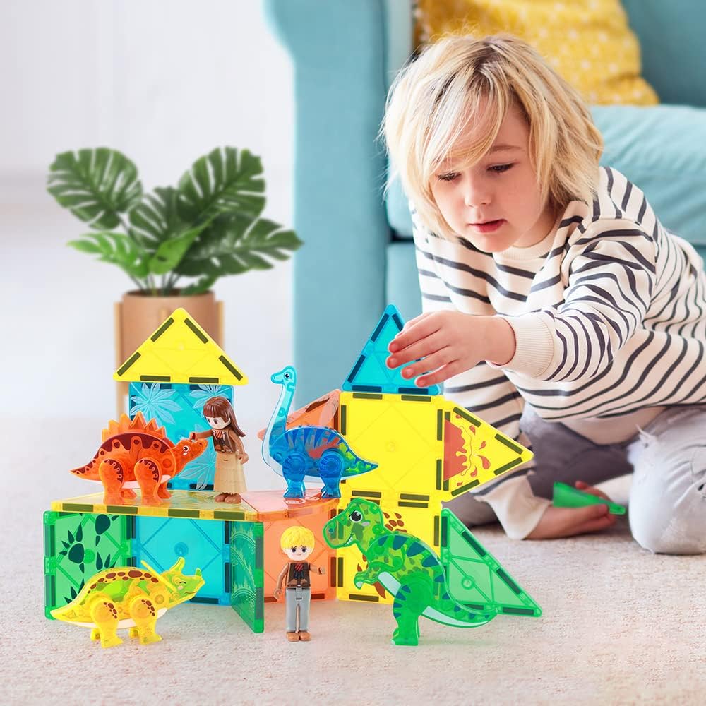 Magnetic Tiles Dinosaur 49 - Piece, Educational Magnetic Constuction ...