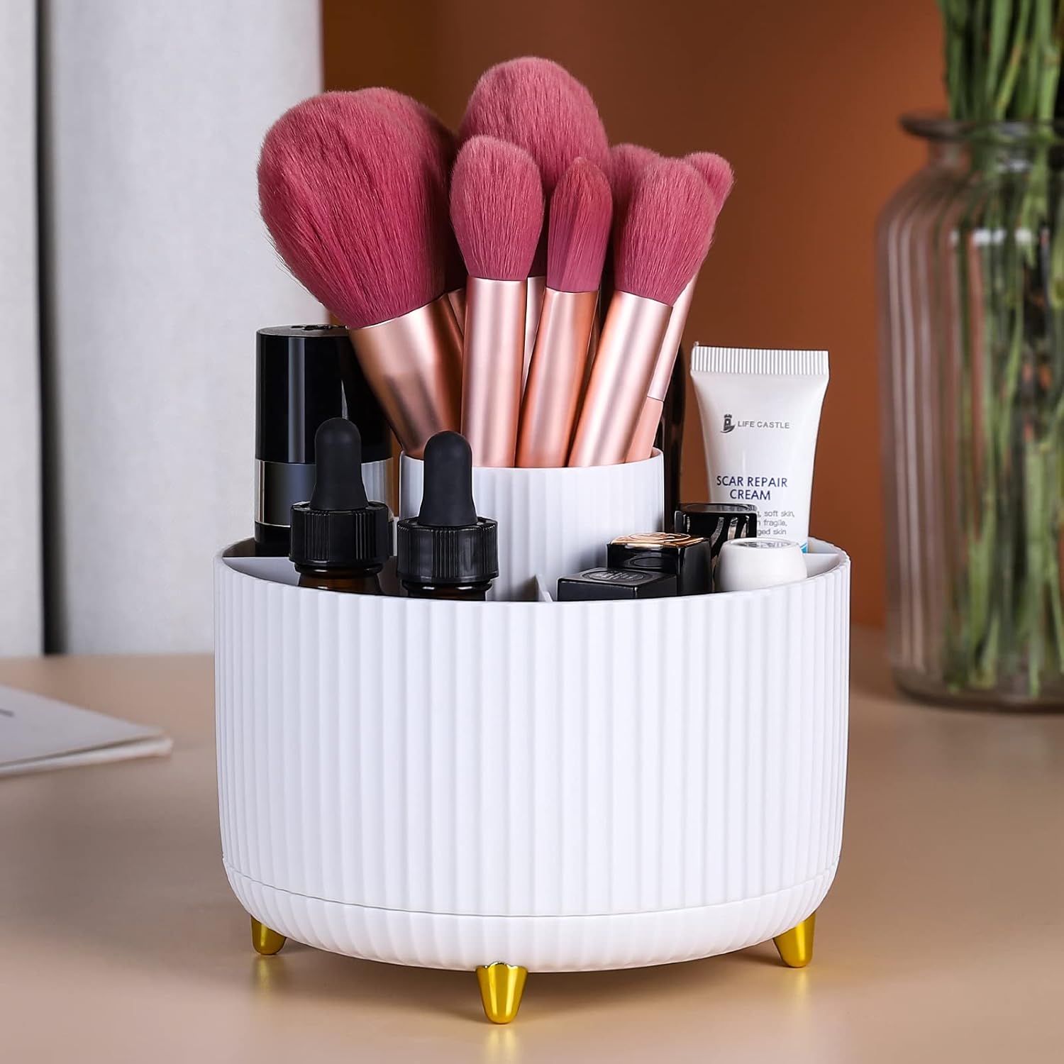 Amazon.com: Makeup Brush Holder Organizer,360° Rotating Makeup ...