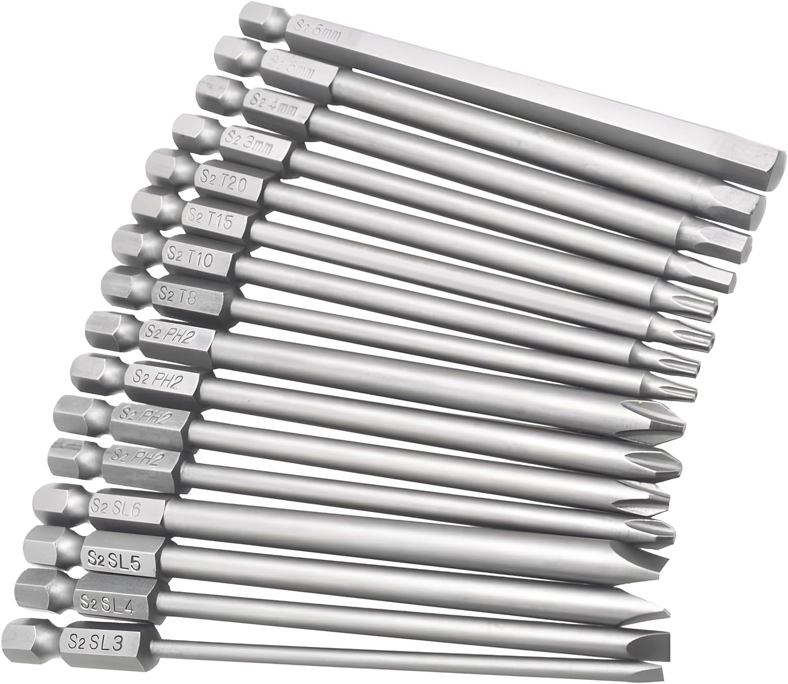 NORTOOLS 18 PCS 90mm CRV Long Screwdriver Bit Set with Hex Shank ...