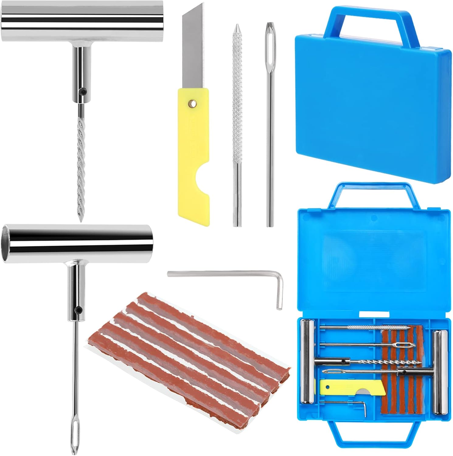 Swpeet 12Pcs Heavy Duty Tire Repair Tools Kit, Tire Repair Plug Kit Tire Patch Kits Puncture ...