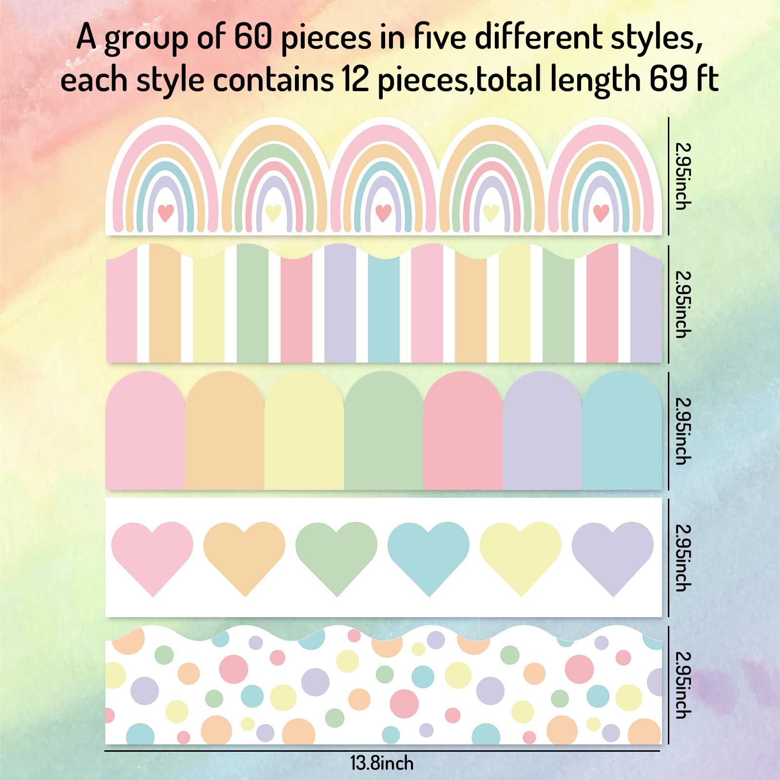 Classroom Pastel Decor Pastel Rainbow Bulletin Board Border Scalloped ...