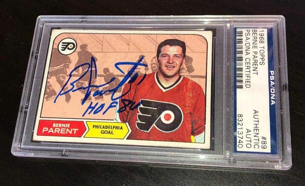 BERNIE PARENT SIGNED 1968 TOPPS FLYERS ROOKIE CARD #89 PSA/DNA Auto RC ...